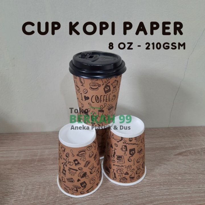 cup kopi motif gelas kertas isi 50 ukuran 6.5 oz, 8 oz, 9 oz | Lazada ...