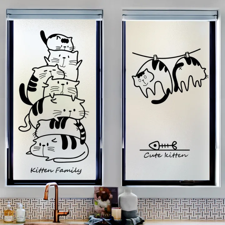 Glass stickers black and white cat window covering stickers film anti ...