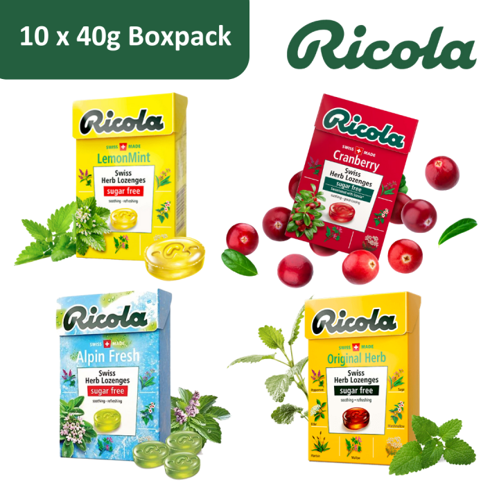 Ricola Sugar Free Candy (10 x 40g Boxpack): Alpin Fresh, Cranberries, Lemon Mint, Original Herb ...