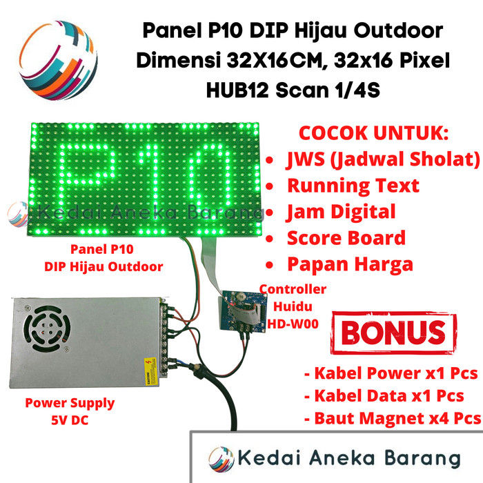 PANEL MODULE MODUL LED P10 RUNNING TEXT DIP HIJAU GREEN OUTDOOR - BIMA ...