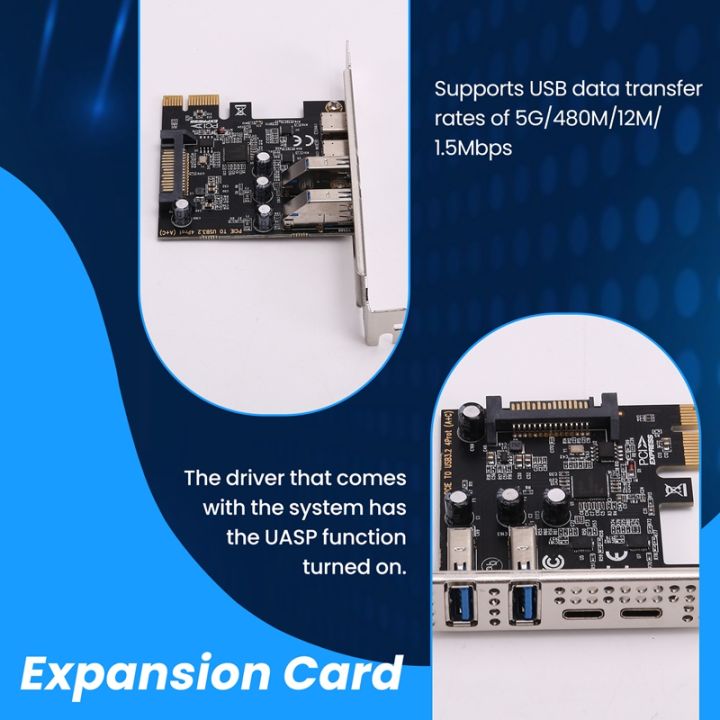 (GQWJ) PCI Expansion Card PCI-E to USB 3.2 PCI Express Card PCIE Card 4-Ports (Type-C+A) USB 3.2 ...