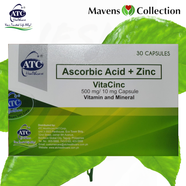 ATC VitaCinc 30 Capsules Ascorbic Acid plus Zinc 500mg Vitamin Mineral ...