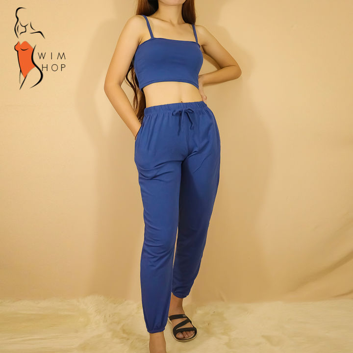 SS Mica Plain Terno Strap Tube and Oversized Loose Jogger Pants Pajama ...