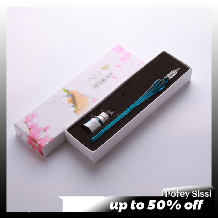Potey หมึกพิมพ์ลายกระจกแบบจุ่มแนววินเทจ1ชิ้นปากกาหมึกซึมสำนักงานอุปกรณ์ ...