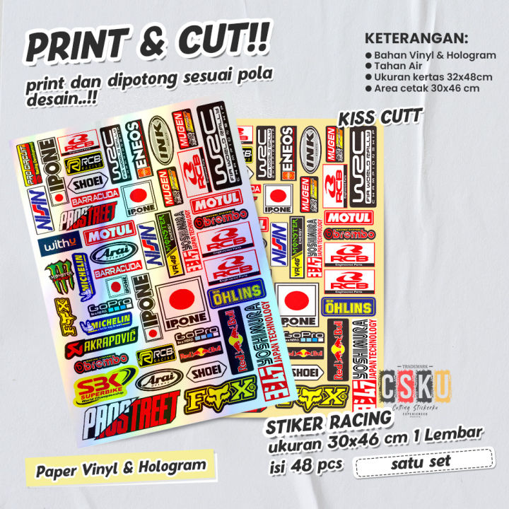Cetak Stiker Racing Prostreet Set Vinyl A3+ Print Cut Variasi Motor ...