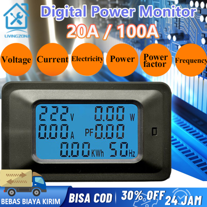20A 100A AC 110 220V Power Monitor Daya Digital Multifungsi Wattmeter ...