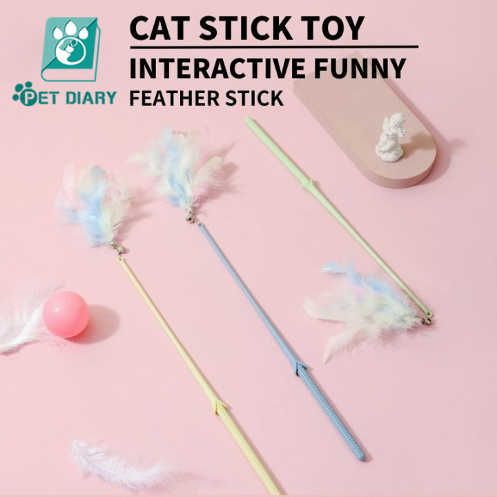 Pet Cat Teaser Play Bell Feather Stick Interactive Funny Cat Stick Toy ...