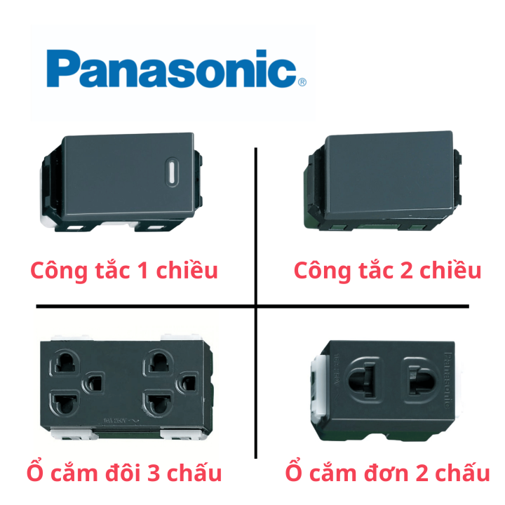 (Panasonic) Bộ công tắc, ổ cắm, mặt 4/6 thiết bị dòng Wide màu đen ánh ...
