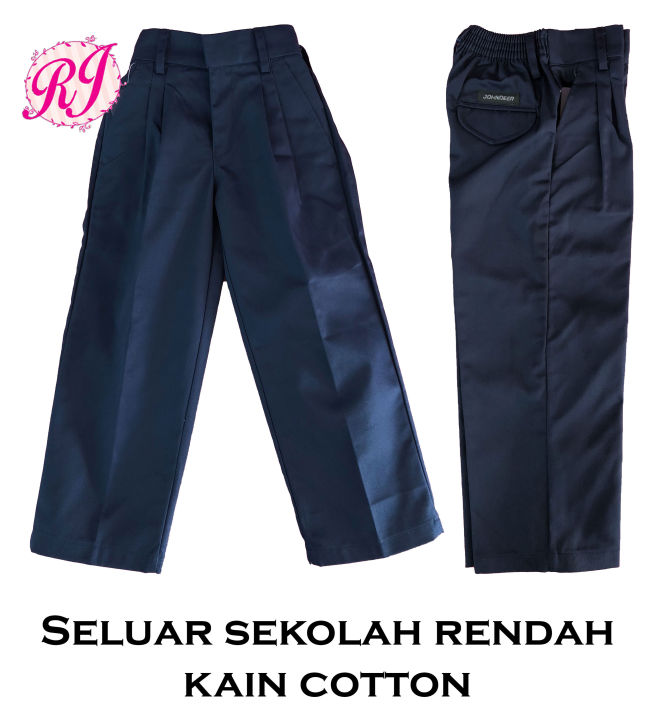 Seluar Sekolah Rendah Panjang / Biru Gelap / Kain Cotton / Primary ...