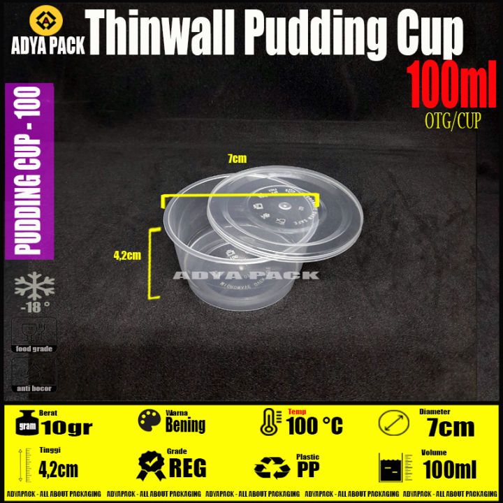 Thinwall 100 ml BULAT CUP Pudding + Tutup - Wadah Plastik Tebal Puding ...