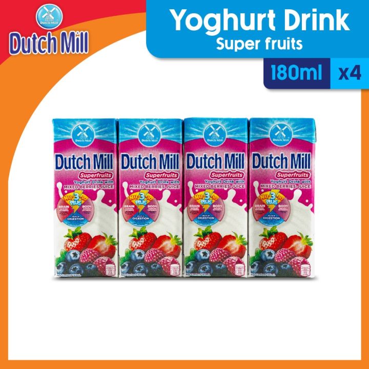 Dutch Mill UHT Yoghurt Drink Superfruits with 4 Mixed Berries Juice 180ml x 4 brick | Lazada PH