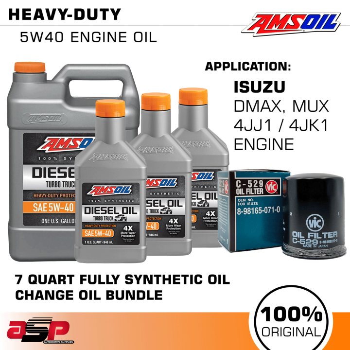 AMSOIL Heavy-Duty 5W-40 100% Fully Synthetic Diesel Oil 7 Quarts Bundle ...