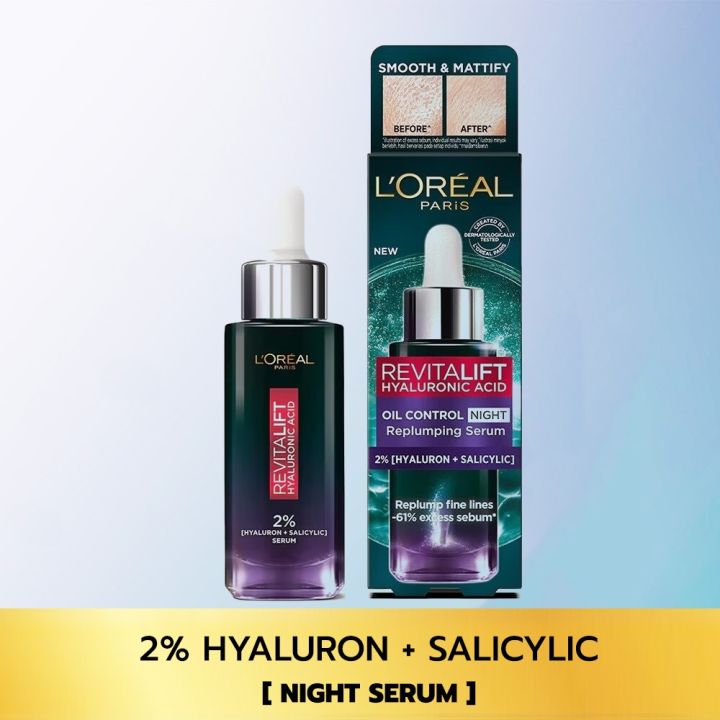 L'Oreal Revitalift Hyaluronic Acid Oil Control + Salicylic Acid Night Serum เซรั่มสิว ผิวมัน ...