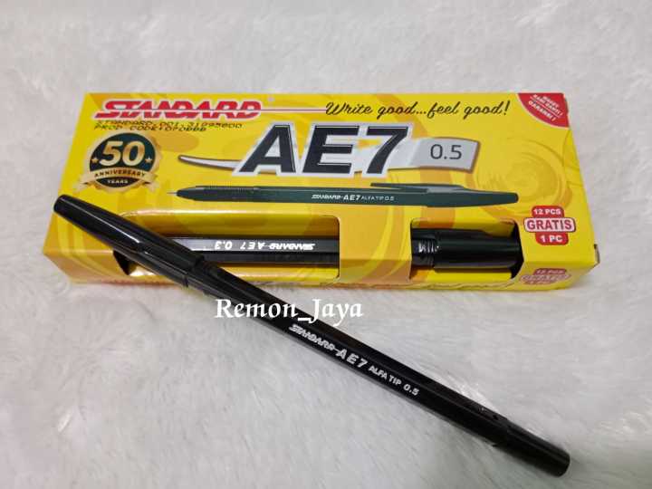 (PROMO) PULPEN STANDARD HITAM AE7 TIP 0.5 / PULPEN WARNA HITAM 1 PAK 12 ...