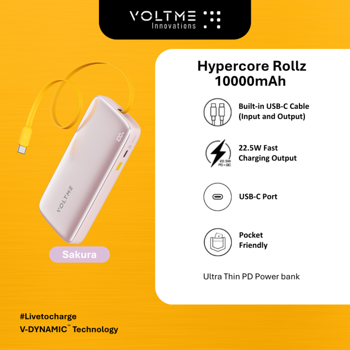 VOLTME HYPERCORE ROLLZ Lite 10000mAh Power Bank | 22.5W Ultra-Thin Fast ...