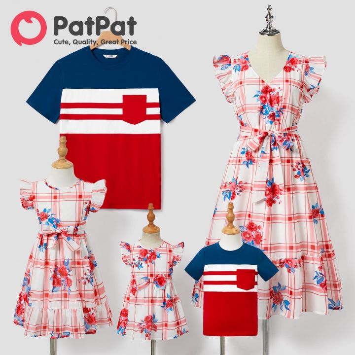 PatPat Family Matching Colorblock Stripe kemeja t dan Plaid Floral ...