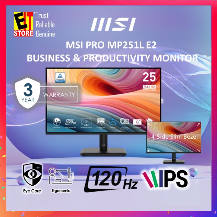 MSI MONITOR PRO MP251L E2 25" IPS FULL HD / 120HZ REFRESH RATE / 1MS ...