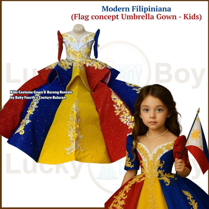 Buwan ng Wika Modern Filipiniana Philippine Flag Concept Umbrella Gown for Kids Cultural Event ...