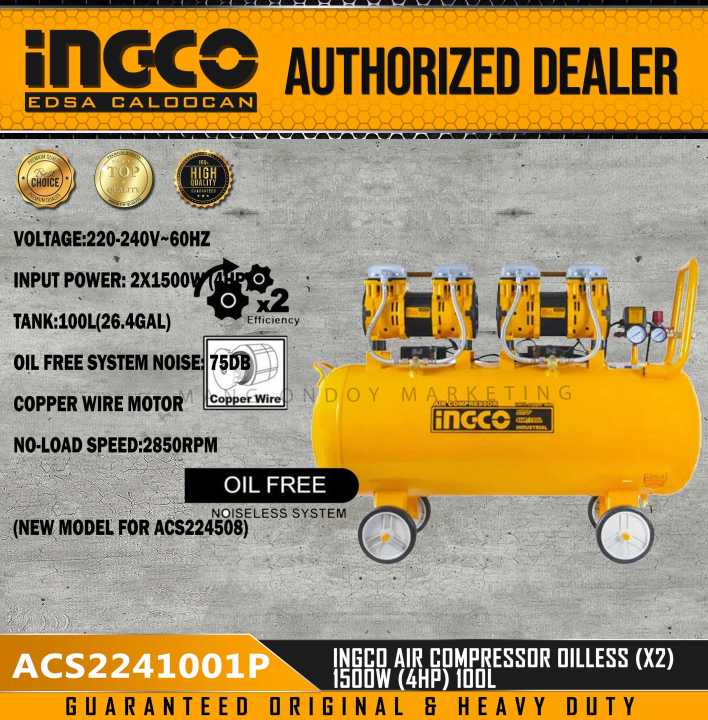 INGCO AIR COMPRESSOR OILLESS (X2) 1500W (4HP) 100L (ACS2241001P) (NEW ...