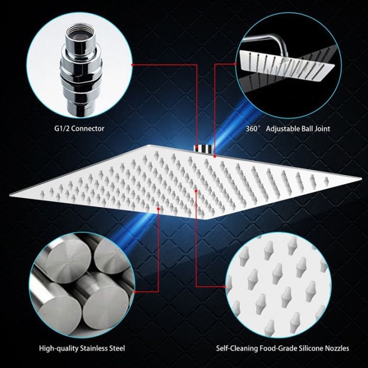 Chrome Polished Ultrathin Shower Head 16 20 Inch Square Rainfall Shower
