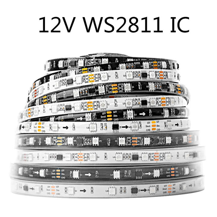 WS2811 Smart Pixel LED Strip DC12V 30/60leds/m 5m/lot White/Black PCB Full Color RGB LED Light ...