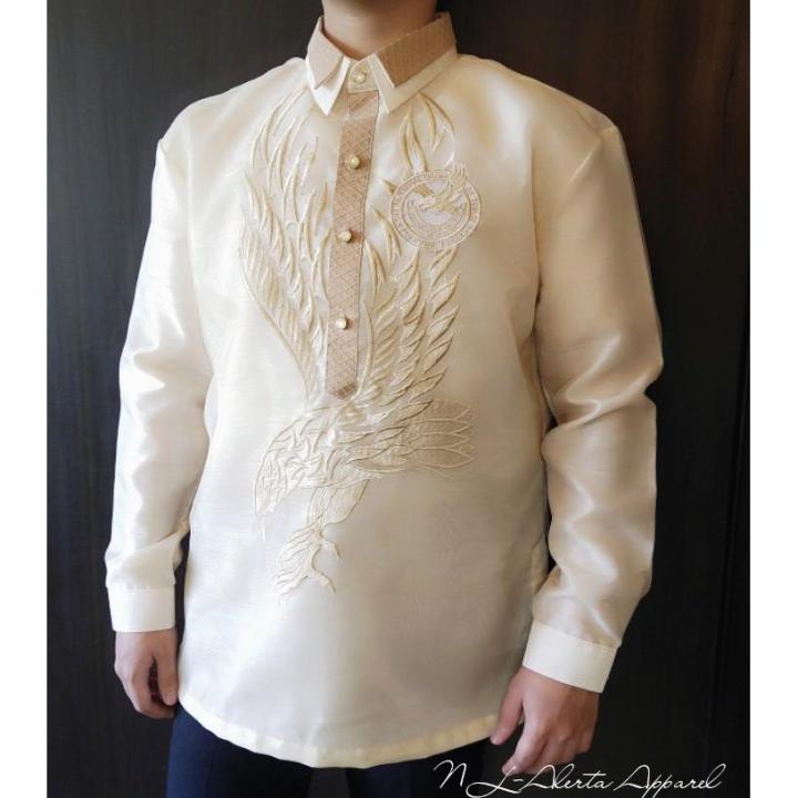 TOP BARONG TAGALOG FOR MEN WITH EAGLE'S CLUB LOGO DOUBLE COLLAR | Lazada PH