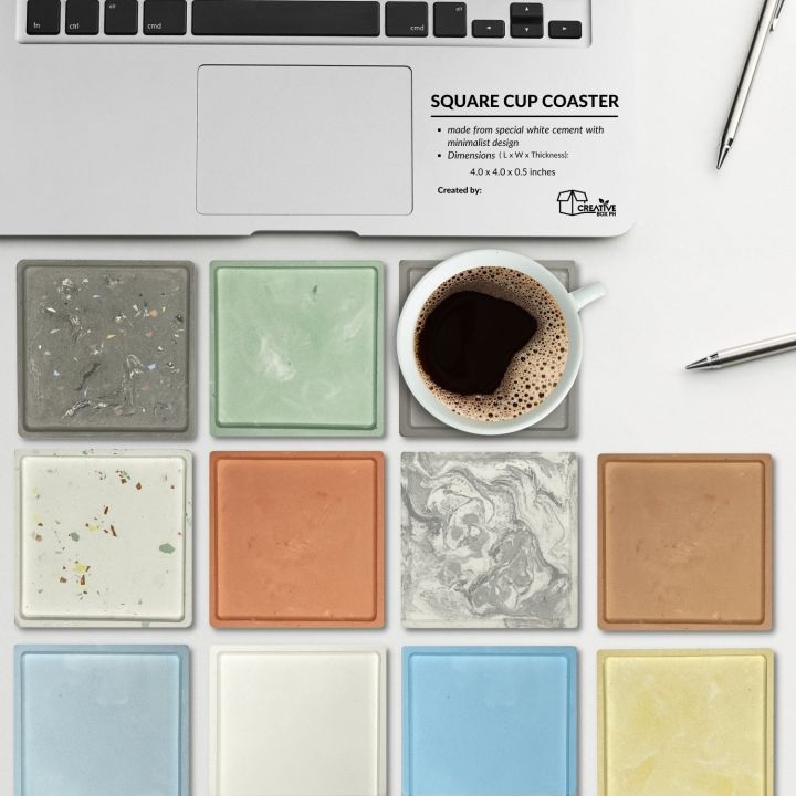 Cement Square Cup Coaster (4 x 4 x 0.5") with Personalize & Gift Box ...