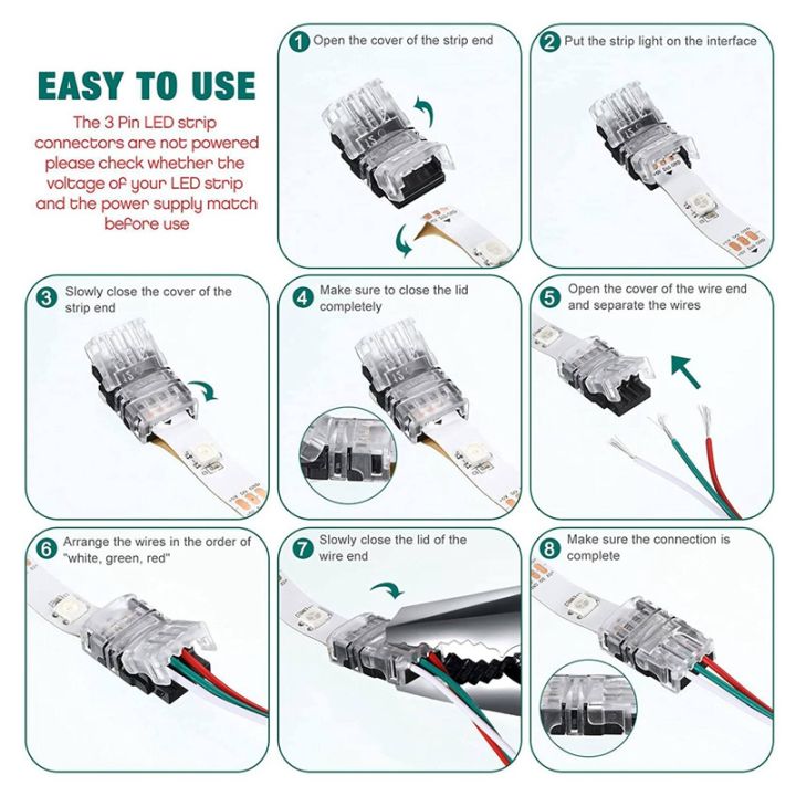 (UHDY) 11 Pieces Tunable 3 Pin LED Strip Connectors 10mm LED Strip ...