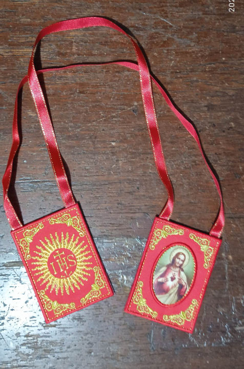 Premium GOLD Red Scapular Jesus sacred heart ihs insignia devotion ...