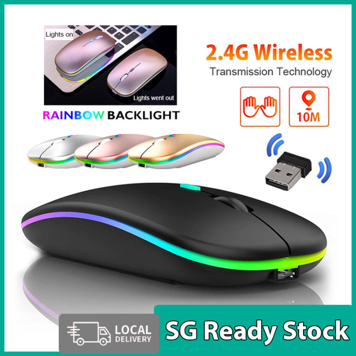 2.4Ghz Wireless Mouse Rechargeable Ultra-Thin Silent Mice with LED ...