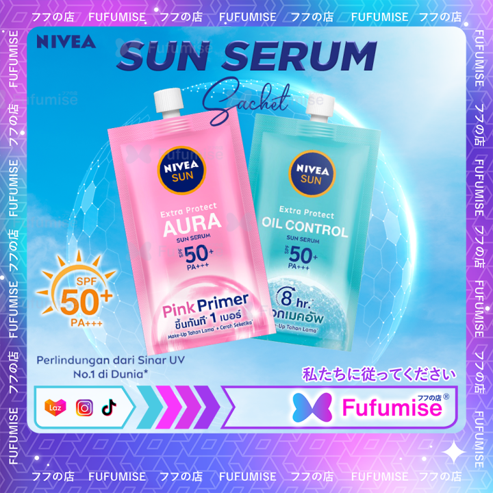 NIVEA Sun Extra Protect Aura Sun Serum SPF 50+ PA+++ Sachet Kemasan 7ml | Pink Primer | FUFUMISE ...
