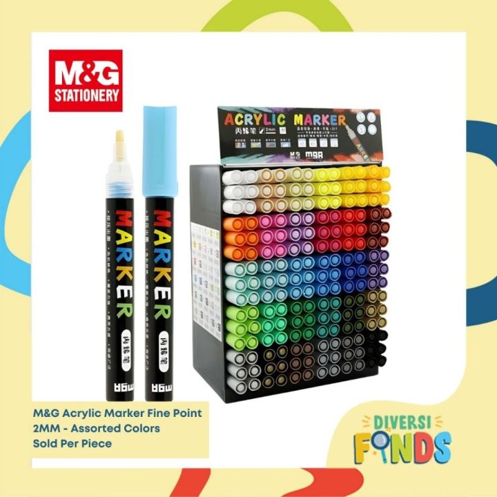 M&G Acrylic Marker 30 Assorted Colors - Tip 2.0mm - Blot Free Vivid ...