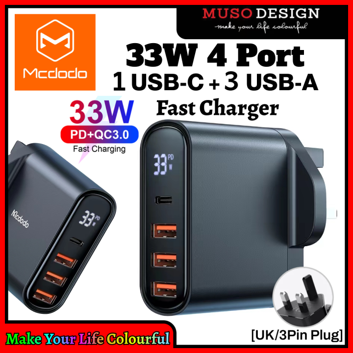 Mcdodo 33W 1 PD + 3 USB-A 4-Port Output with Digital Display Fast ...