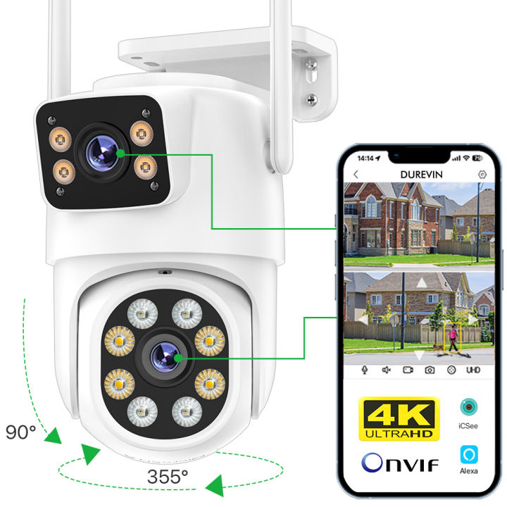 8MP 4K HD External IP Camera WiFi PTZ Camera Dual Lens Dual Screen ...