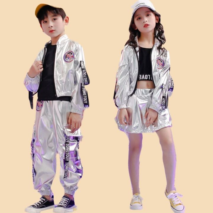Children Silver Stage Hip Hop Girl Dance Costume Stage Show Stage Wear ...
