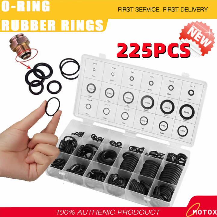 MOTOX 225Pcs Black Rubber O Ring Washer Seals O-Ring Assortment kit for ...