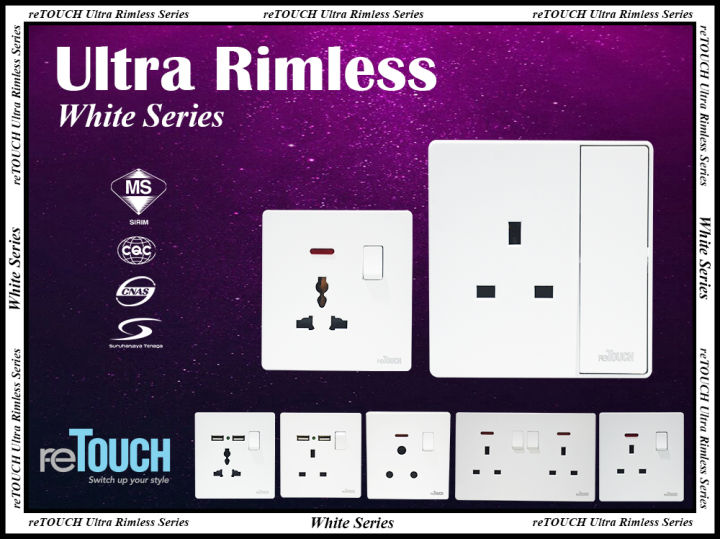 reTouch Ultra Rimless White Color - 13A 2 Gang Flat Pin Switch Socket ...
