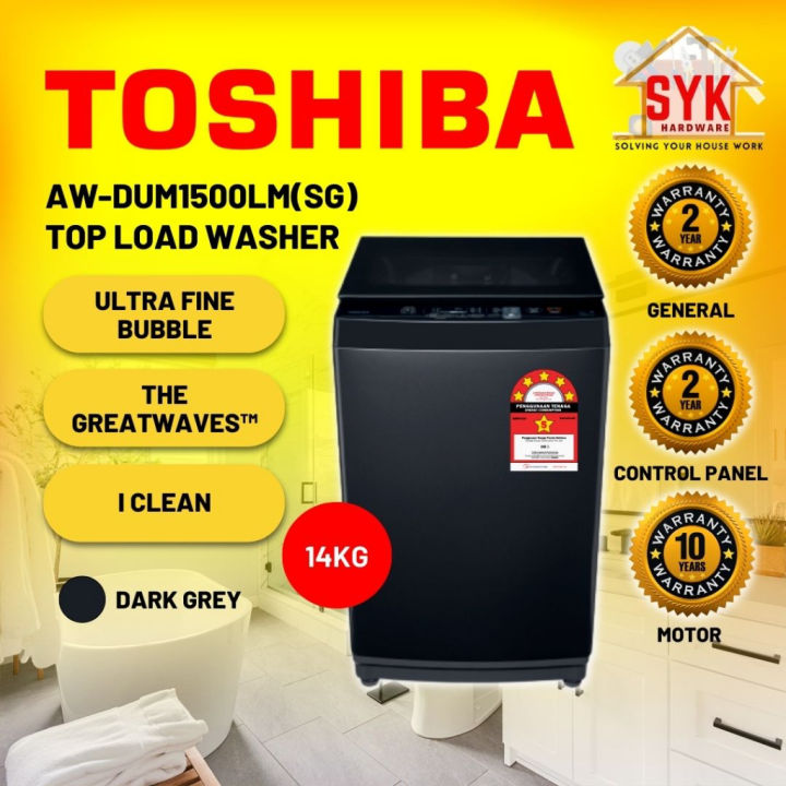 SYK Toshiba Washer AW-DUM1500LM(SG) Fully Auto Top Load Washing Machine 14kg Mesin Basuh 14kg ...