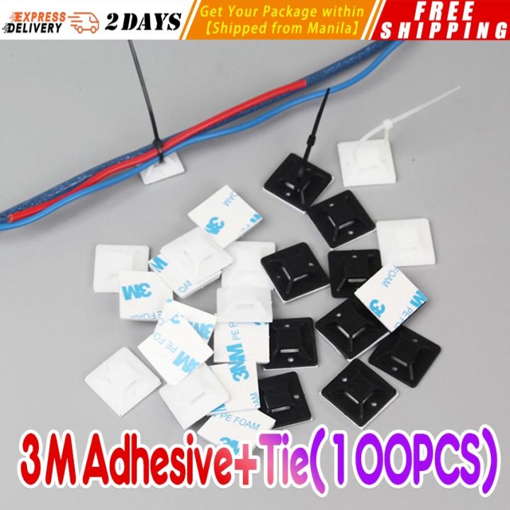 100PCS/Pack Zip Tie Adhesive-Backed Mounts Cable Tie Base Holders Screw ...