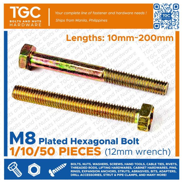 TGC 1/10/50PCS M8 ( 8MM ) x 10mm~200mm Plated Hex Bolt | Hexagonal ...