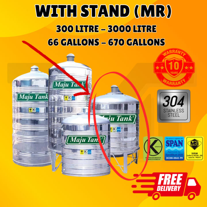 MAJU (300 LITRE - 3000 L) WITH STAND Water Tank SUS304 Stainless Steel ...