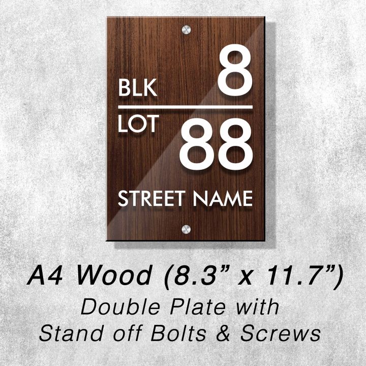 HOUSE PLATE A4 DOUBLE WOOD DARK MAHOGANY 11.7x8.3in Waterproof Number ...