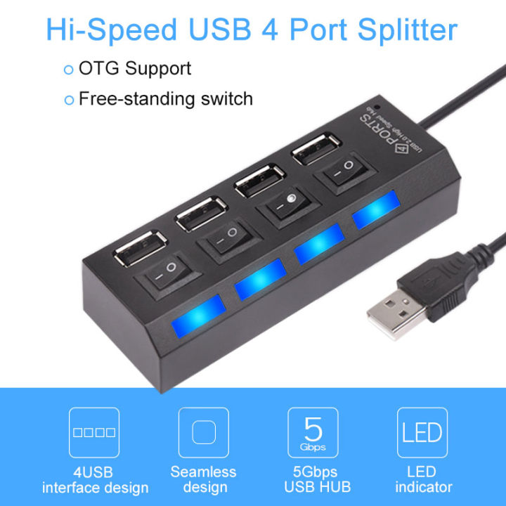 【ON/OFF Switch】PC USB Hub Splitter 4 Port High Speed USB 2.0 High Speed ...