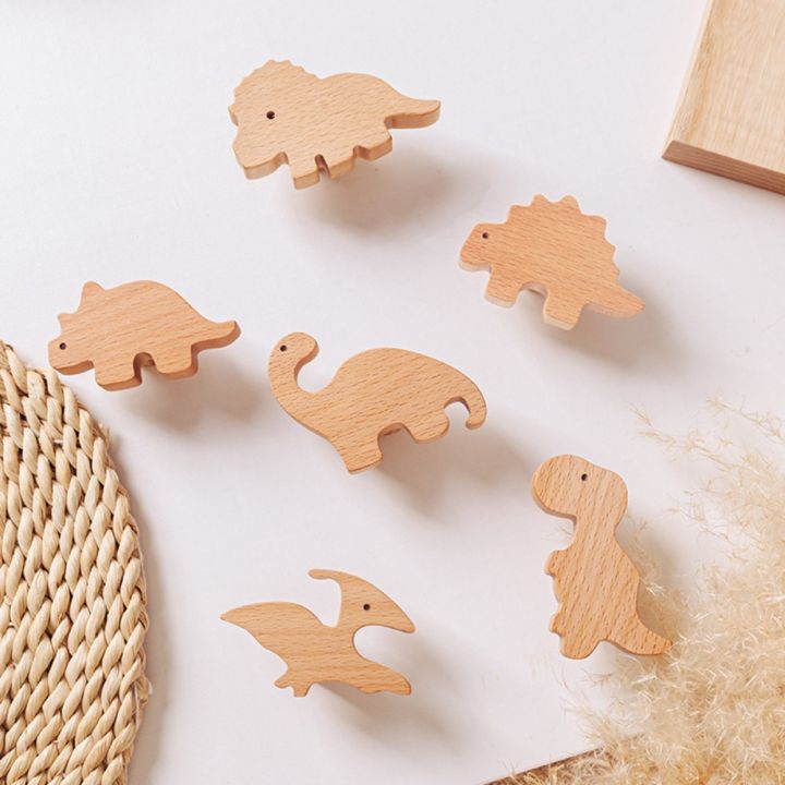 SDFBN Cute Hook Wooden Door Handles Wardrobe Pulls Dinosaur Cabinets ...