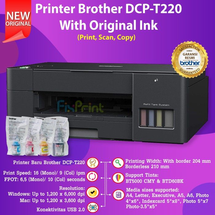 Printer Ink Tank Brother DCP-T220 DCP T220 Original Tinta Botol BT ...