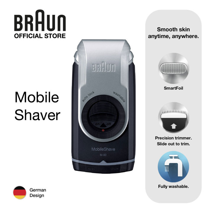 Braun Mobile Shaver M90 - Black/Gray - Shaver for Men - with slide-out ...