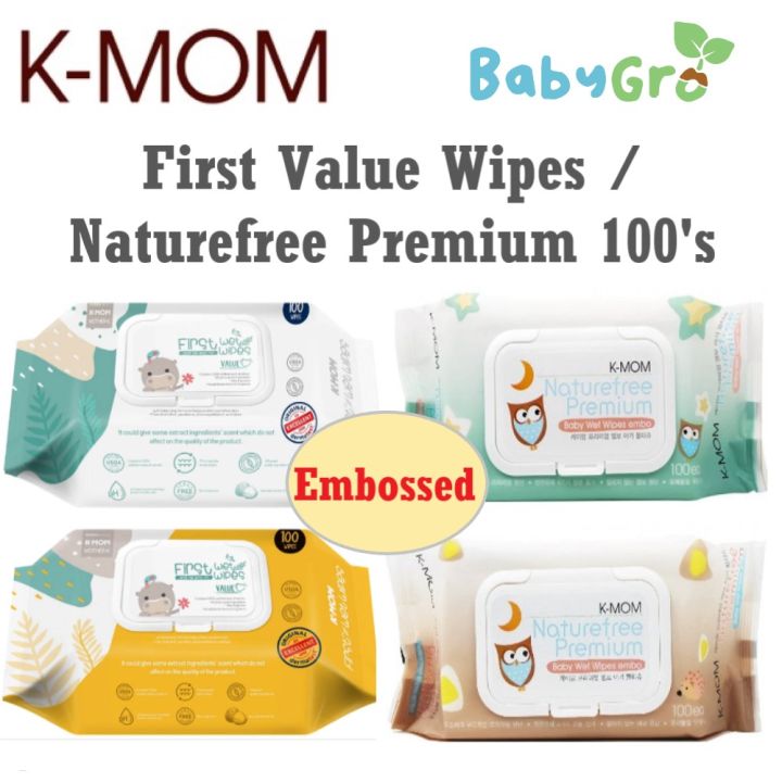 K-Mom First Wet Wipes Value Cap 100's / K-Mom Naturefree Premium Embo ...