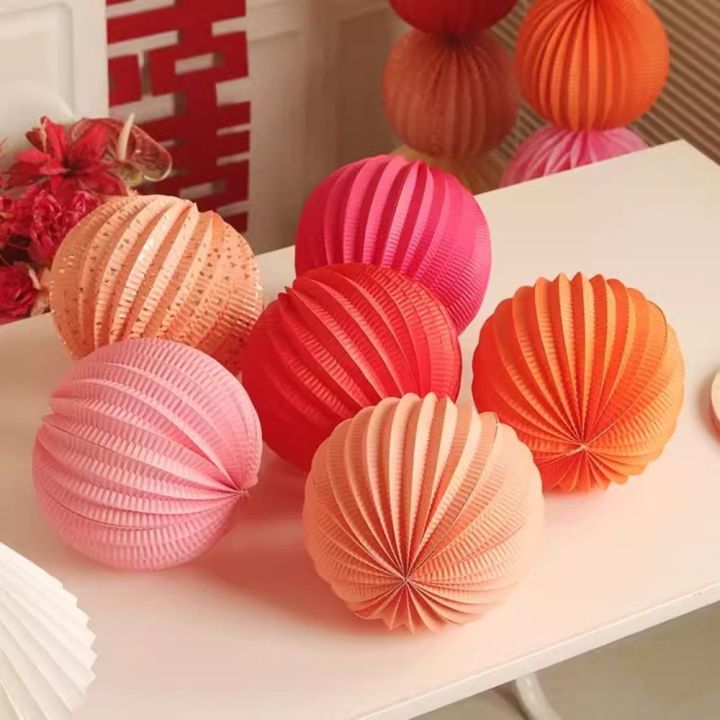 VBBN 20cm Watermelon Shape Lantern Hanging Round Accordion Pleated ...