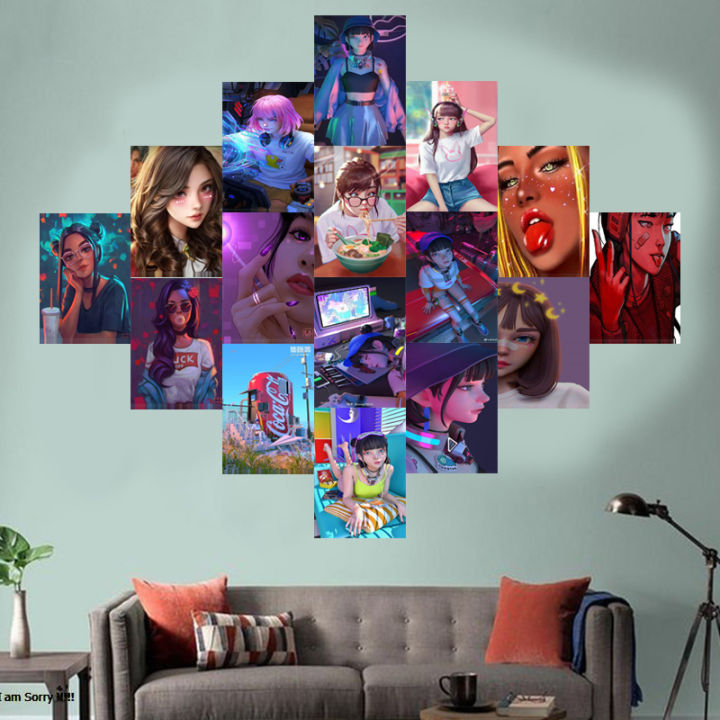 (isi 16pcs) poster dinding aesthetic tema art girl desain premium art ...