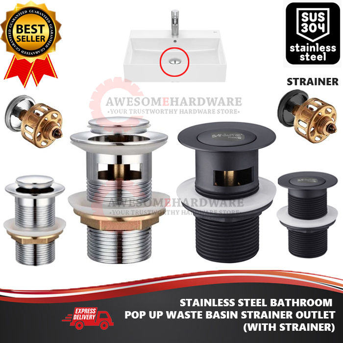 (WITH STRAINER) 32MM 1-1/4" STAINLESS STEEL BATHROOM WASH BASIN PRESS ...